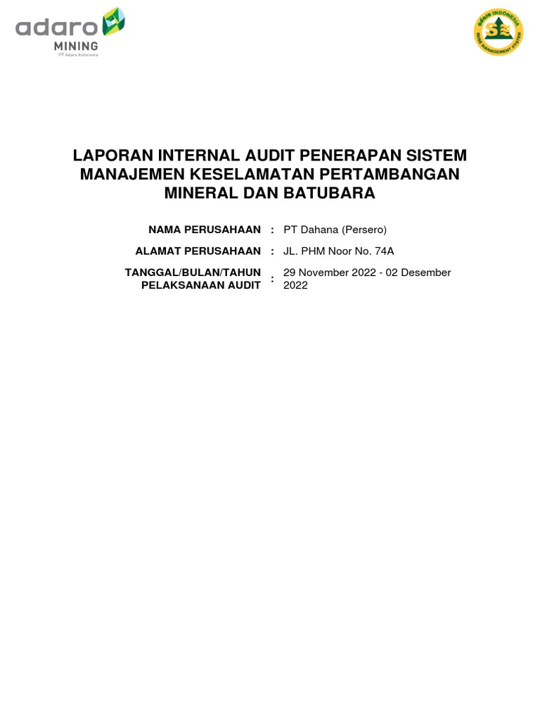 Audit SMKP PT. Dahana - Nov2022 - 021612 | PDF | Bisnis