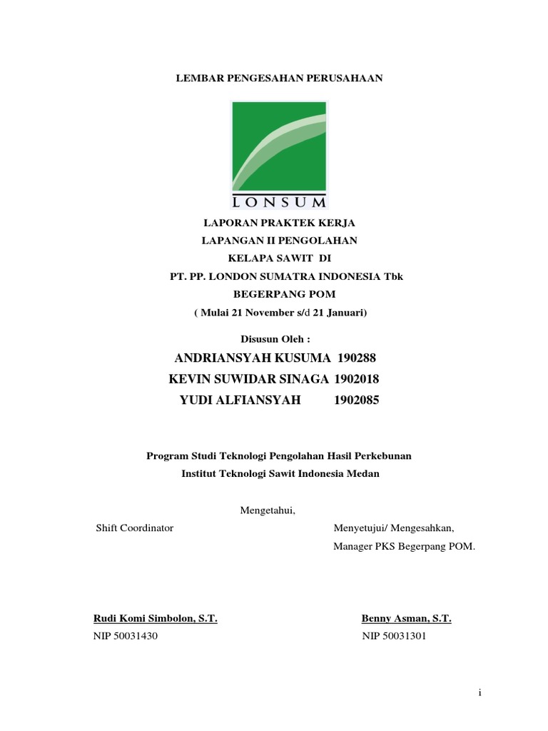 Laporan PKL Ii Lonsum 2 | PDF