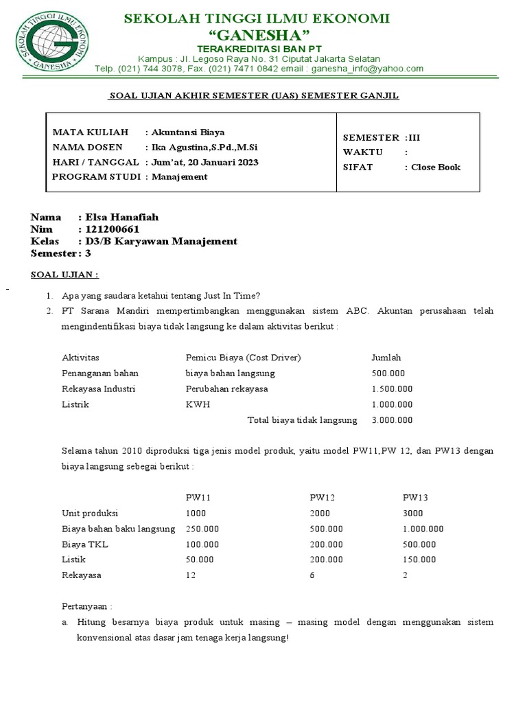 Soal UAS Akuntansi Biaya | PDF