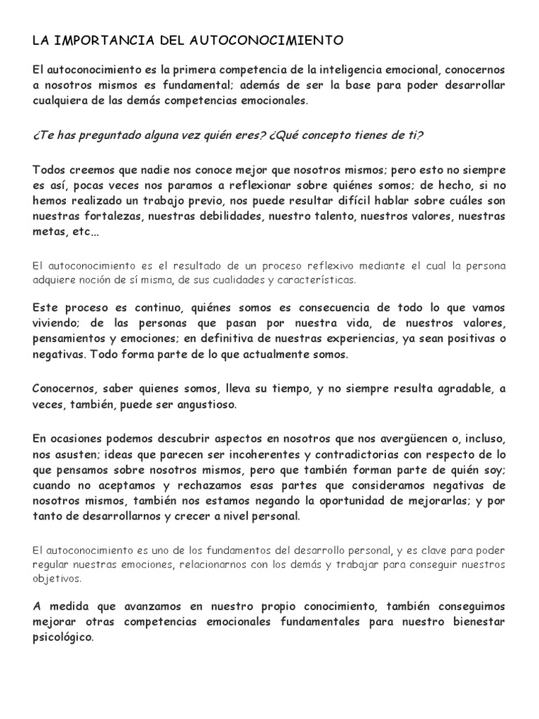 La Importancia Del Autoconocimiento Pdf