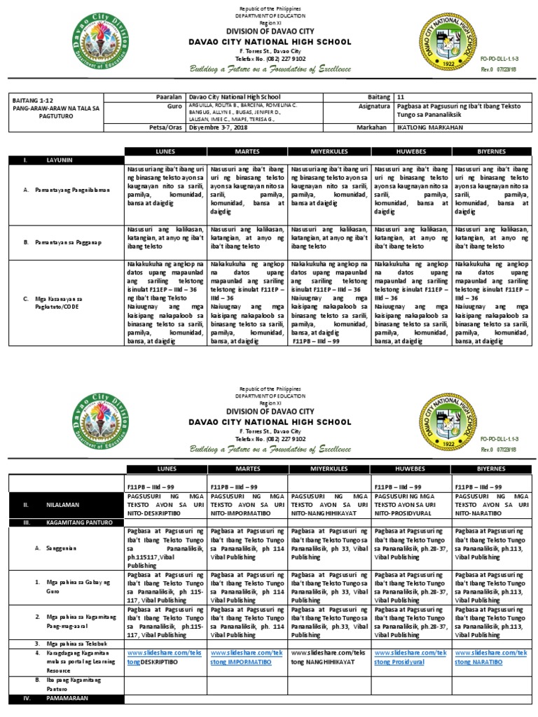 Dll-Week-E Pagbasa | PDF