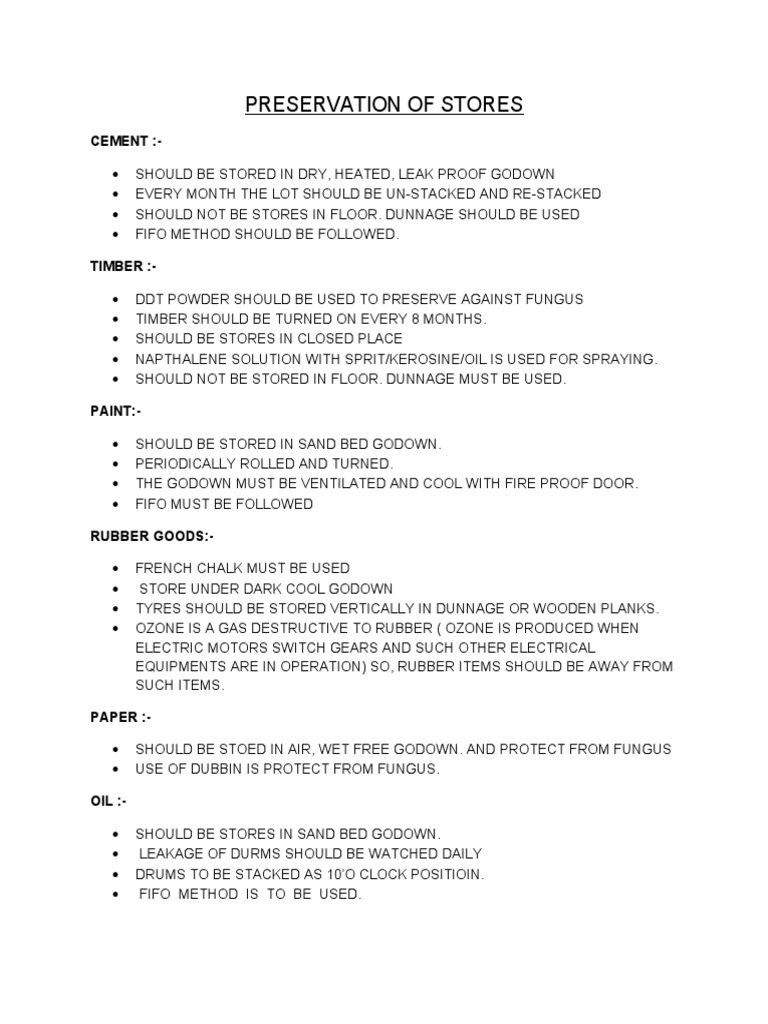 Preservation of Stores | PDF