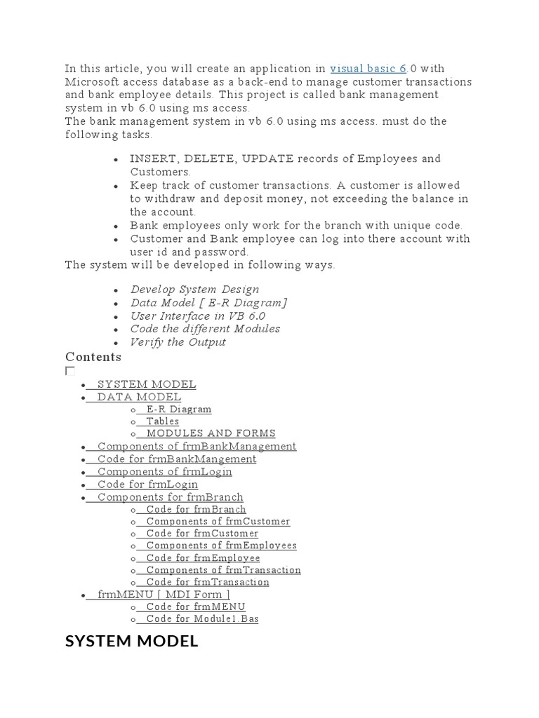 Bank Management | PDF | Microsoft Access | Databases