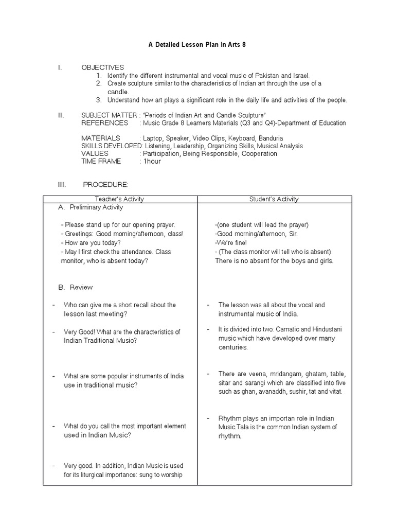 A Detailed Lesson Plan in Music 8 Pakistan and Israel Music | PDF ...