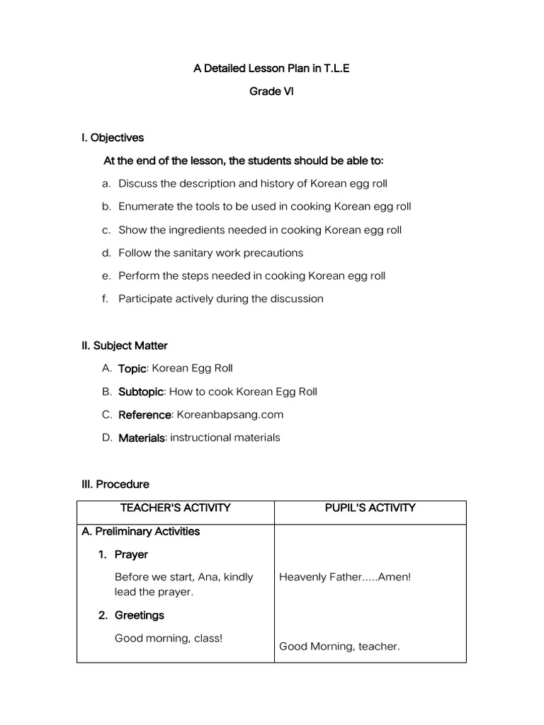 A Detailed Lesson Plan in TLE | PDF