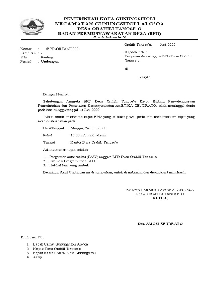 Rapat Internal Mengenai PAW (Pergantian Antar Waktu) Anggota BPD | PDF