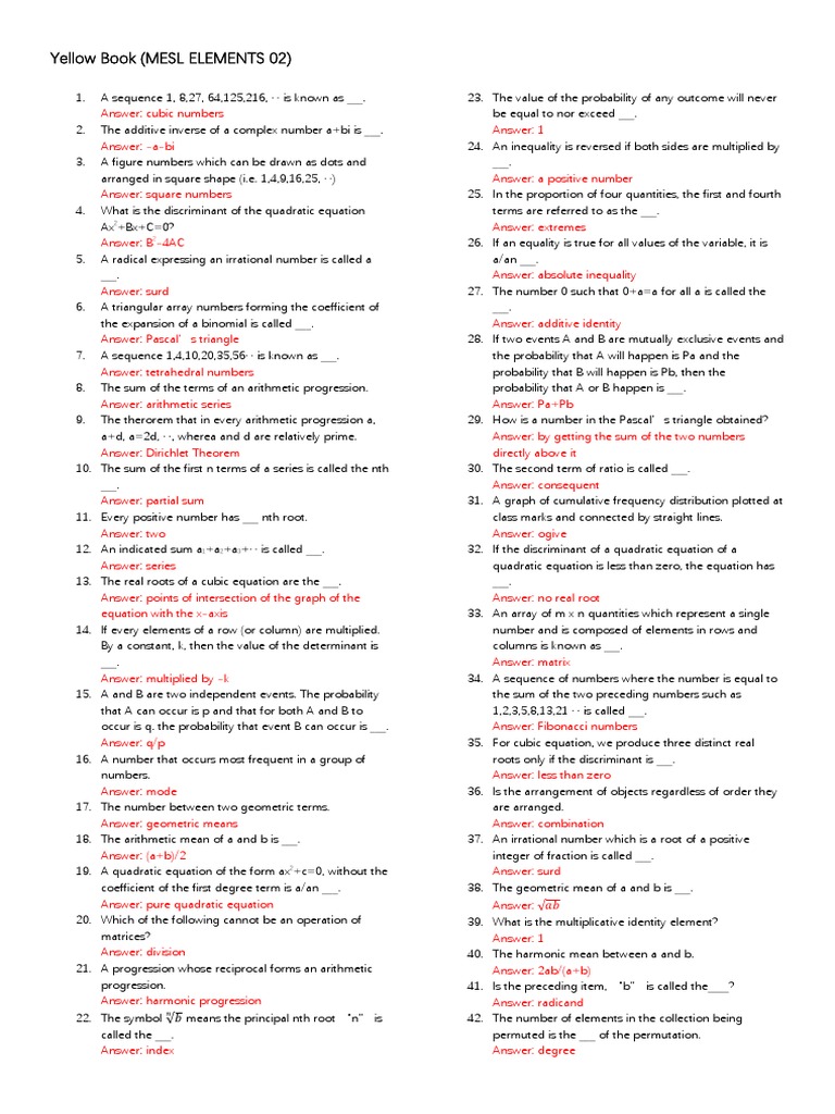 Yellow Book (Mesl Elements 02) | PDF | Determinant | Numbers