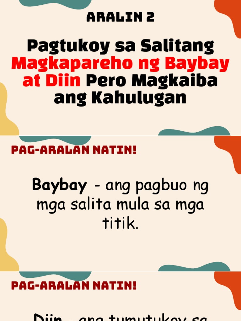 FILIPINO 4-1-2 - Pagtukoy Sa Salitang Magkapareho Ang Baybay at Diin ...