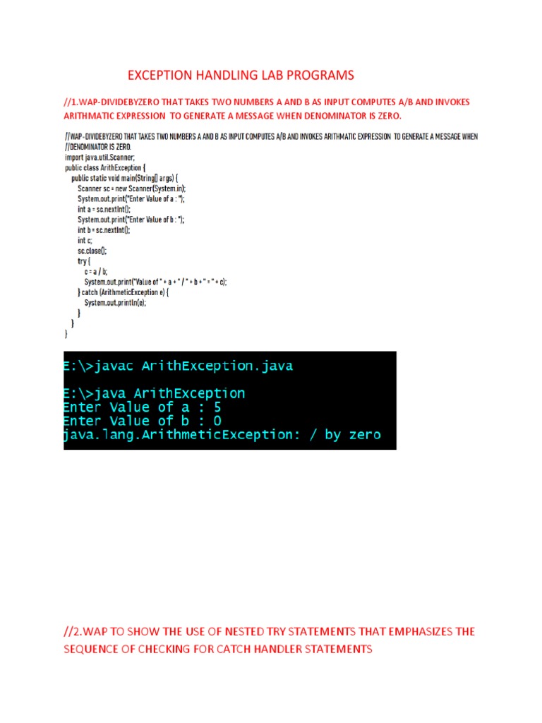 Exception Handling Lab Programs | PDF