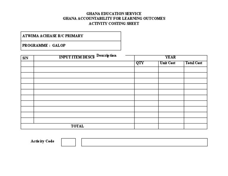 Activity Costing Sheet New | PDF