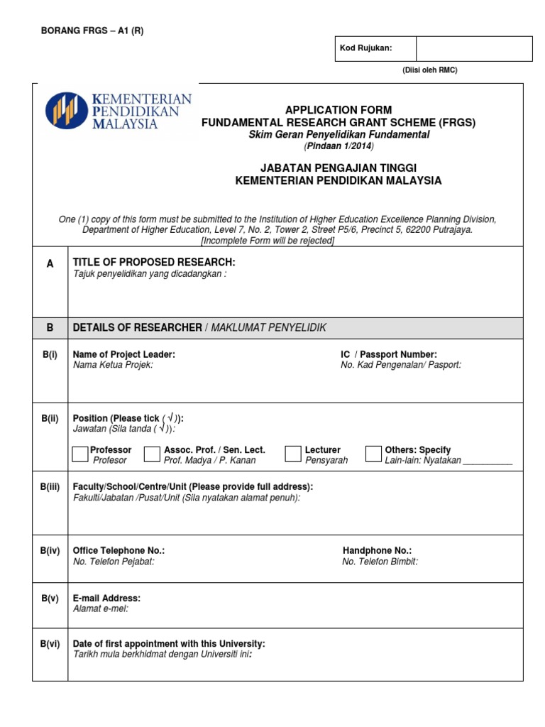 FRGS Borang Permohonan | PDF | Science