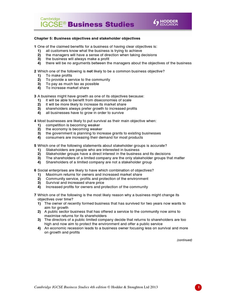 IGCSE Business 5 Test | PDF