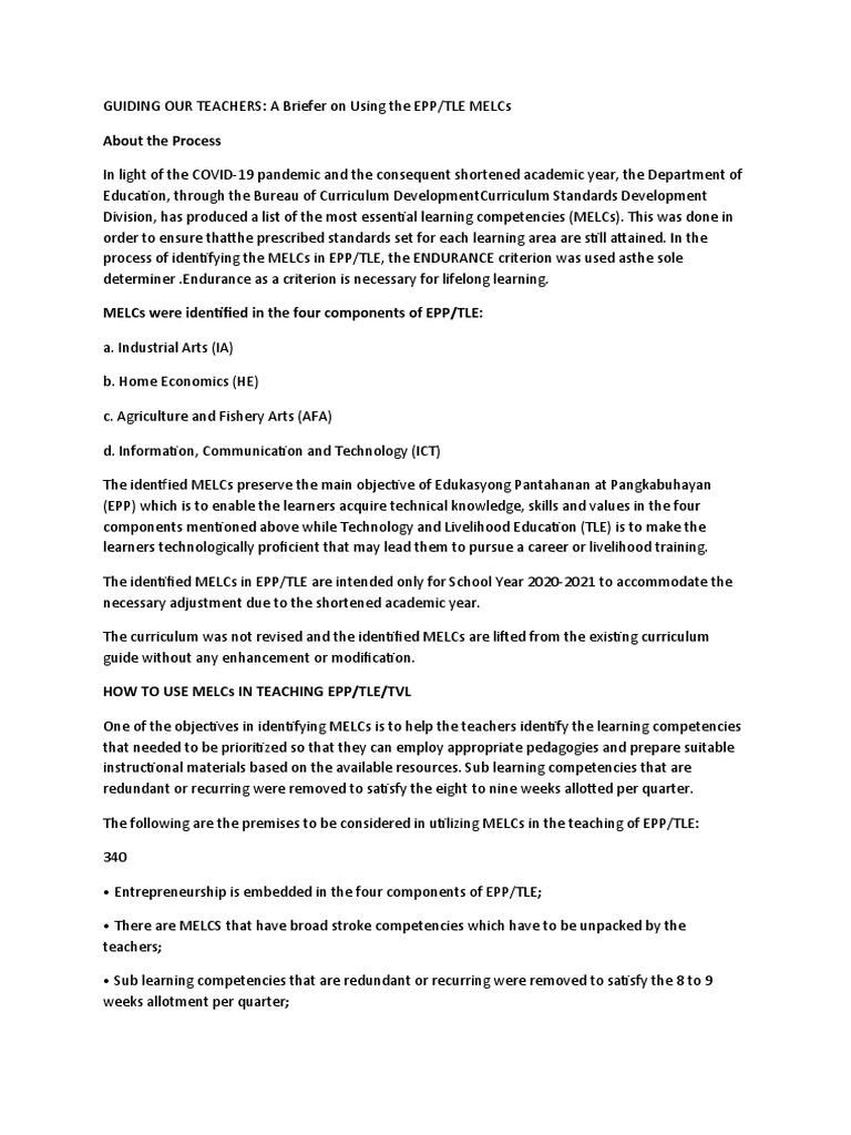 Guiding Our Teachers Epp Tle Tvl 1 Pdf Curriculum Teachers