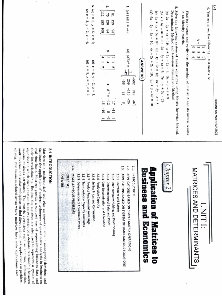 Business Mathematics | PDF | Matrix (Mathematics) | Determinant