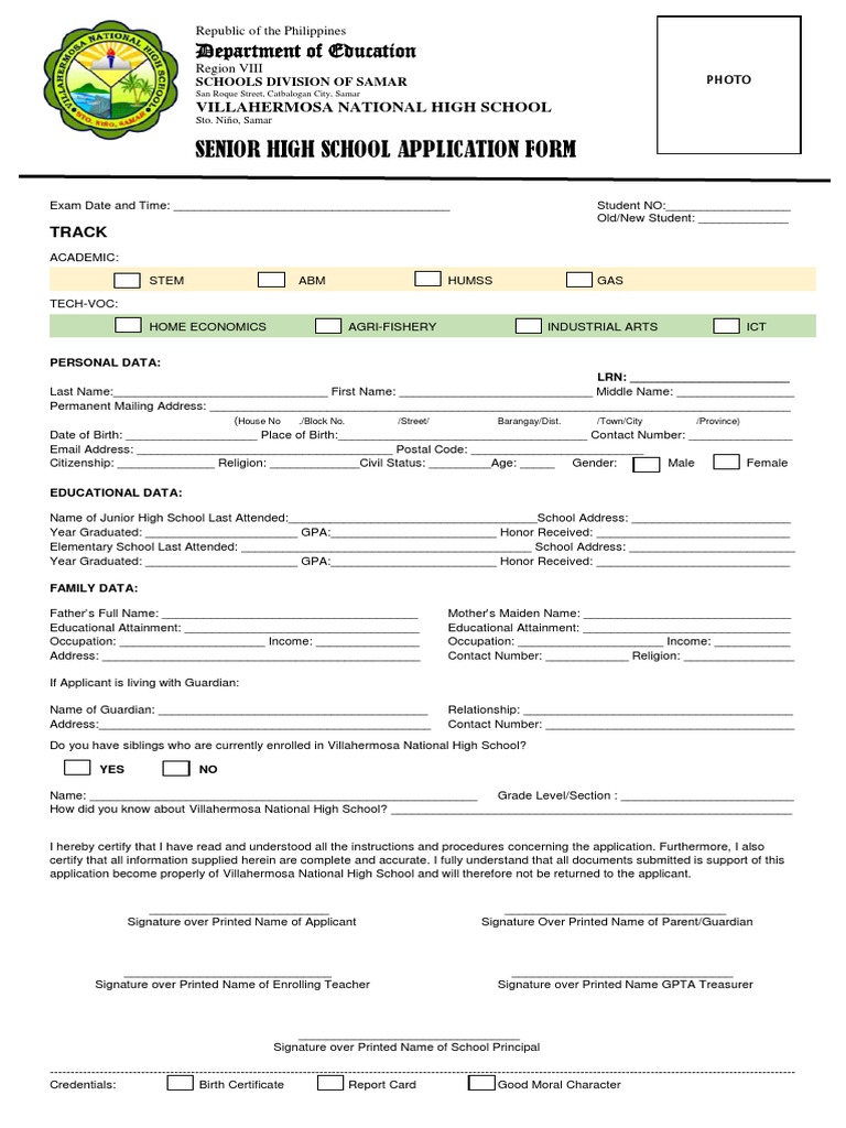 Senior High School Application Form | Download Free PDF | Social ...