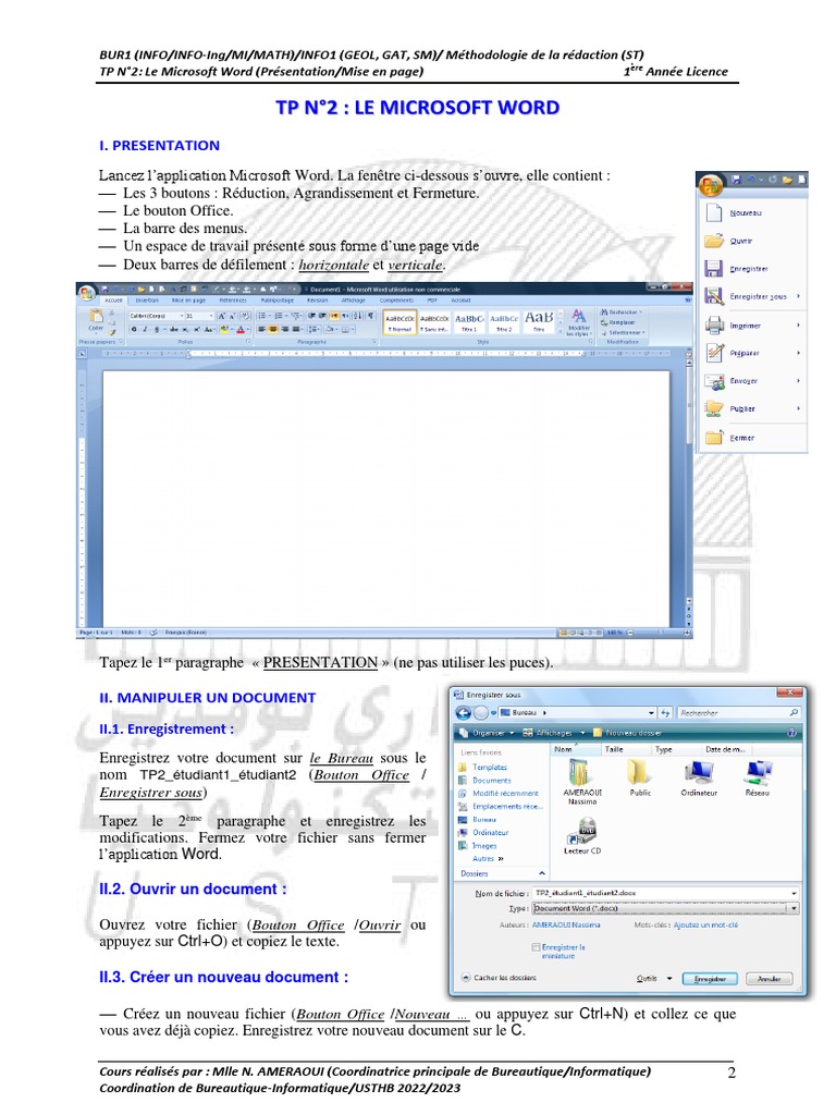 TP2 - Word - Présentation | PDF | Microsoft Office | Microsoft Word