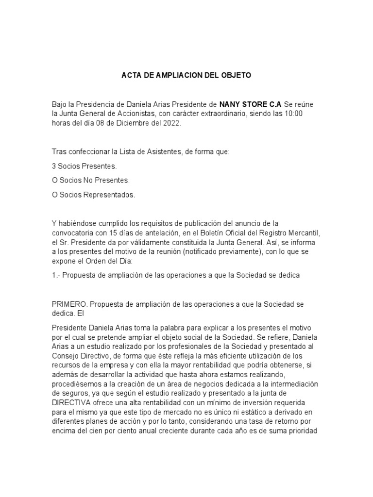 Acta de Ampliacion Del Objeto | PDF | Business | Economias