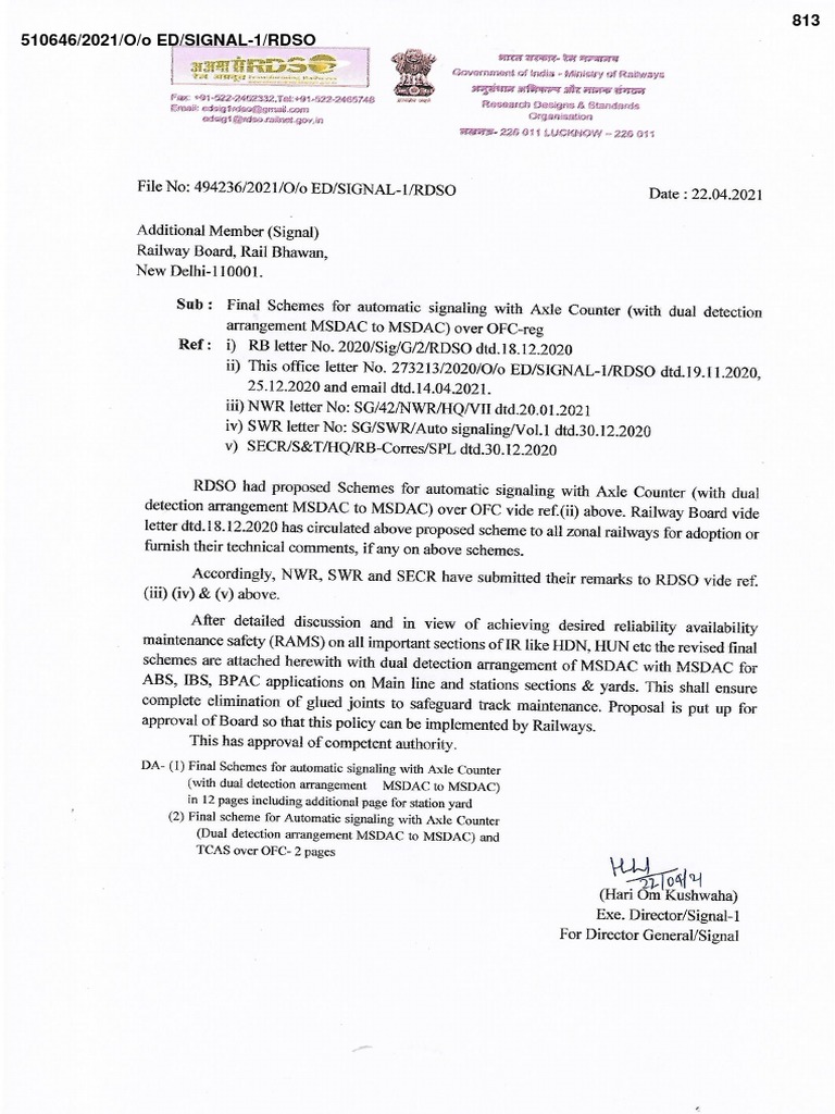 RDSO Final Schemes For Automatic Signaling With Axle Counter | PDF