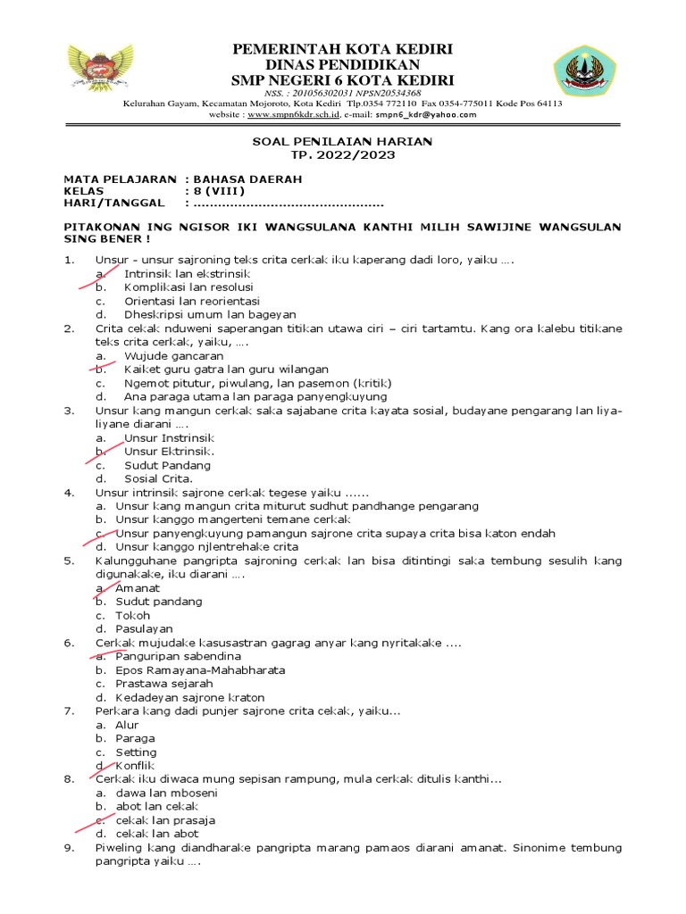 Soal Ulangan Harian Bab Teks Cerkak | PDF