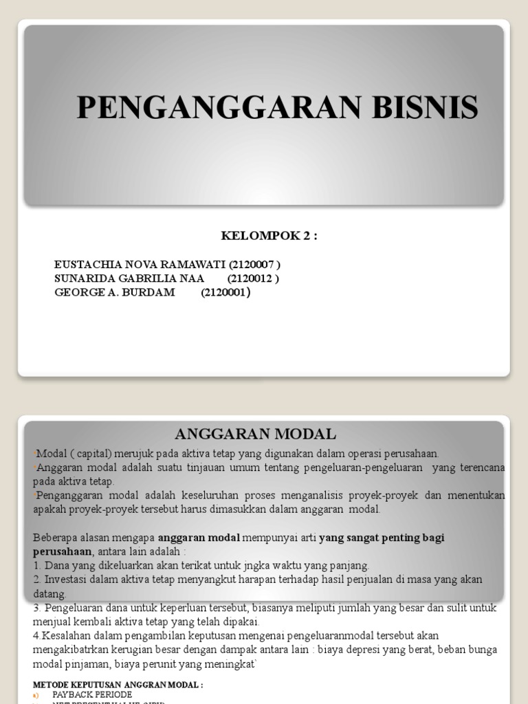 Anggaran Modal Kel. 2 | PDF