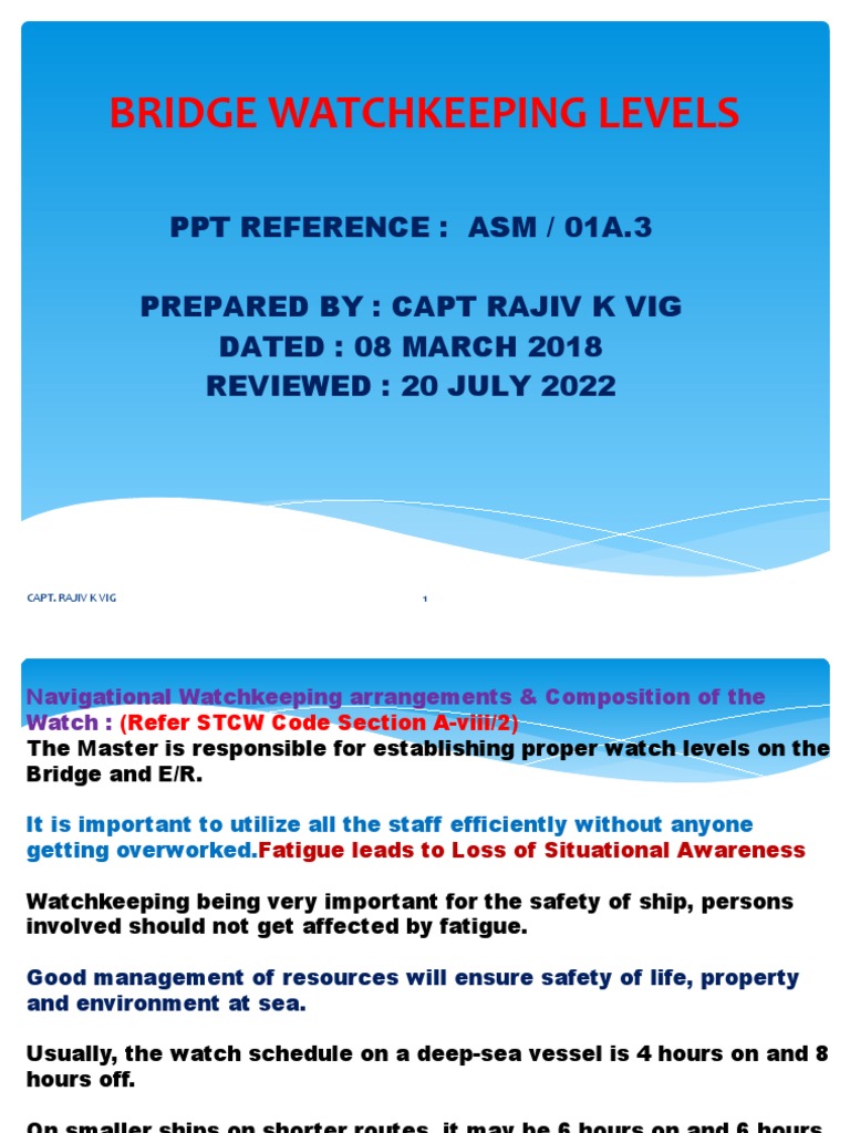 1a.3 - Bridge Watchkeeping Levels | PDF | Shipping | Water Transport