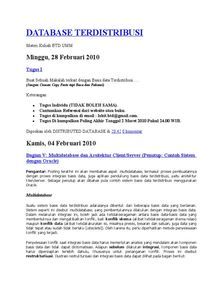 DATABASE TERDISTRIBUSI Implementasi Basisdata | PDF