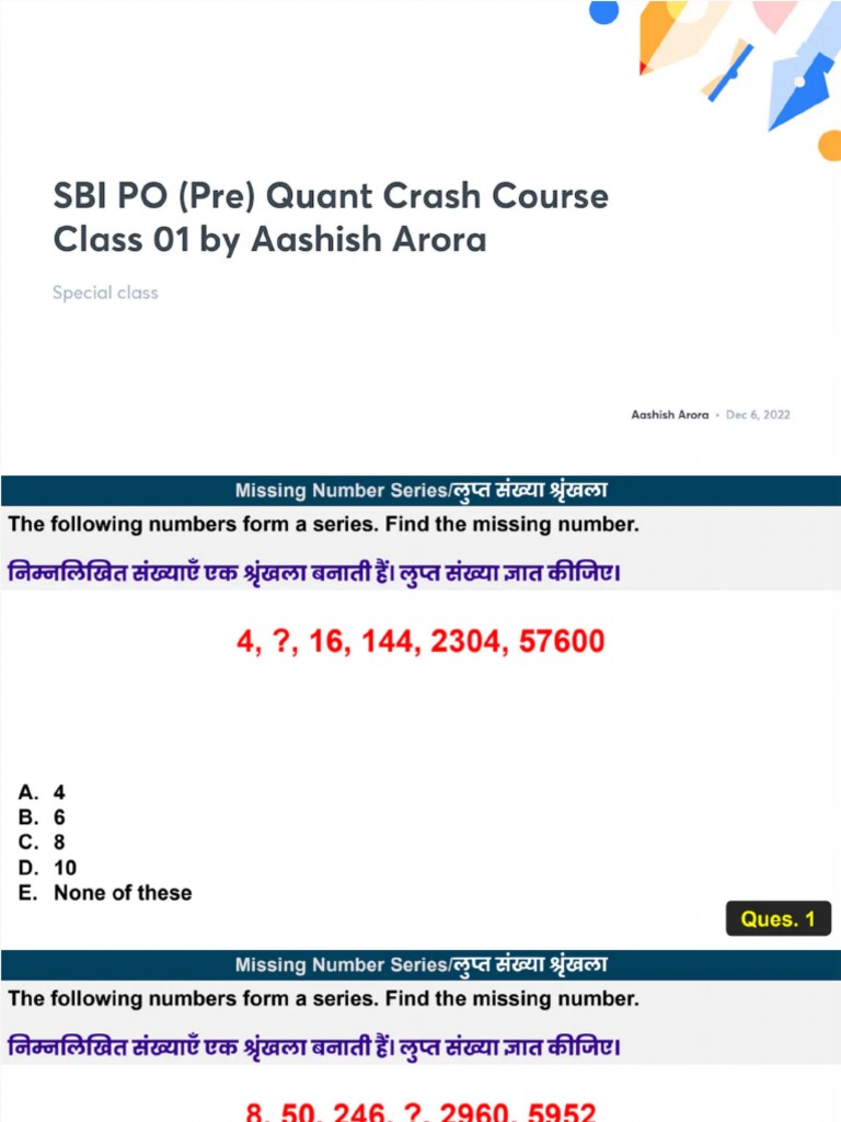 SBI - PO - Pre - Quant - Crash - Course - Class - 01 - by - Aashish - Arora - No - Anno 2 | PDF