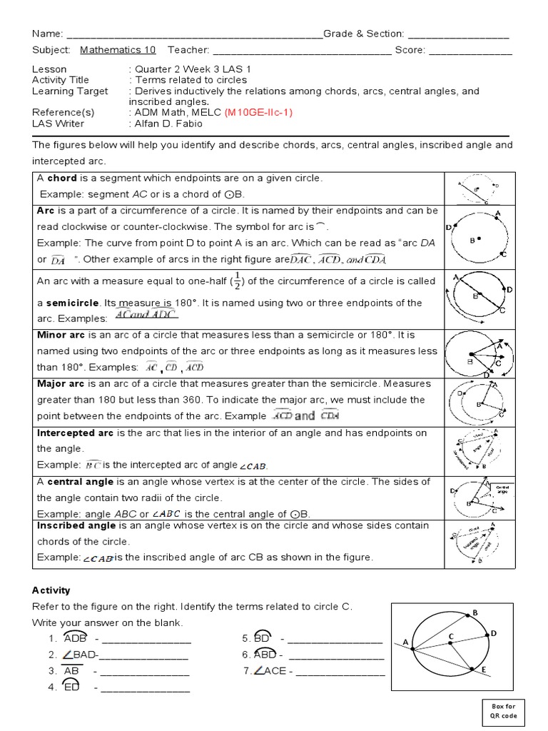 Understanding Circular Terms: An Activity on Identifying Chords, Arcs ...