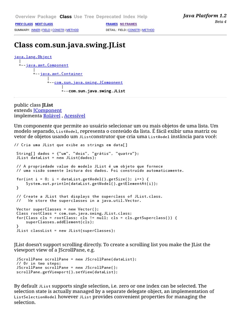 Class Com Sunjava Swingjlist Pdf Parameter Computer Programming Array Data Structure