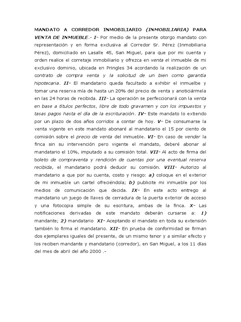Modelo Corretaje Con Mandato | PDF