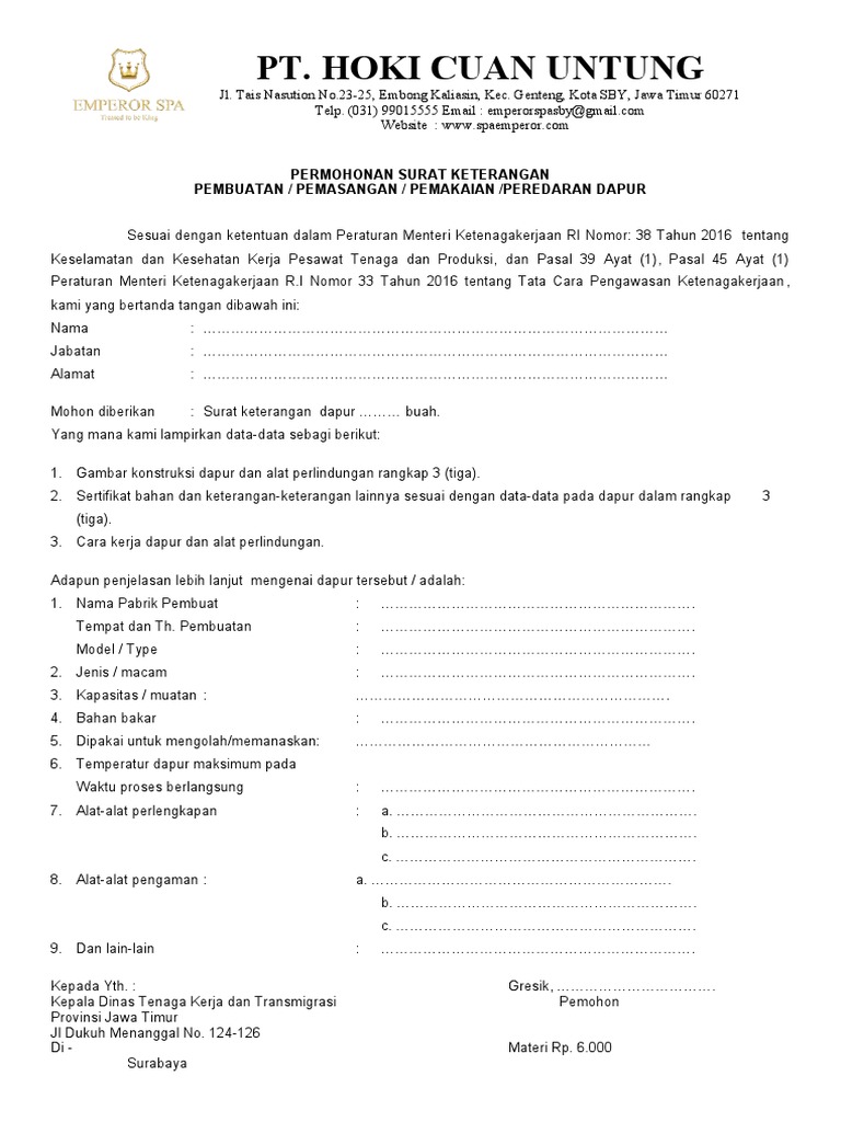 SURAT PERMOHONAN IJIN k3 | PDF