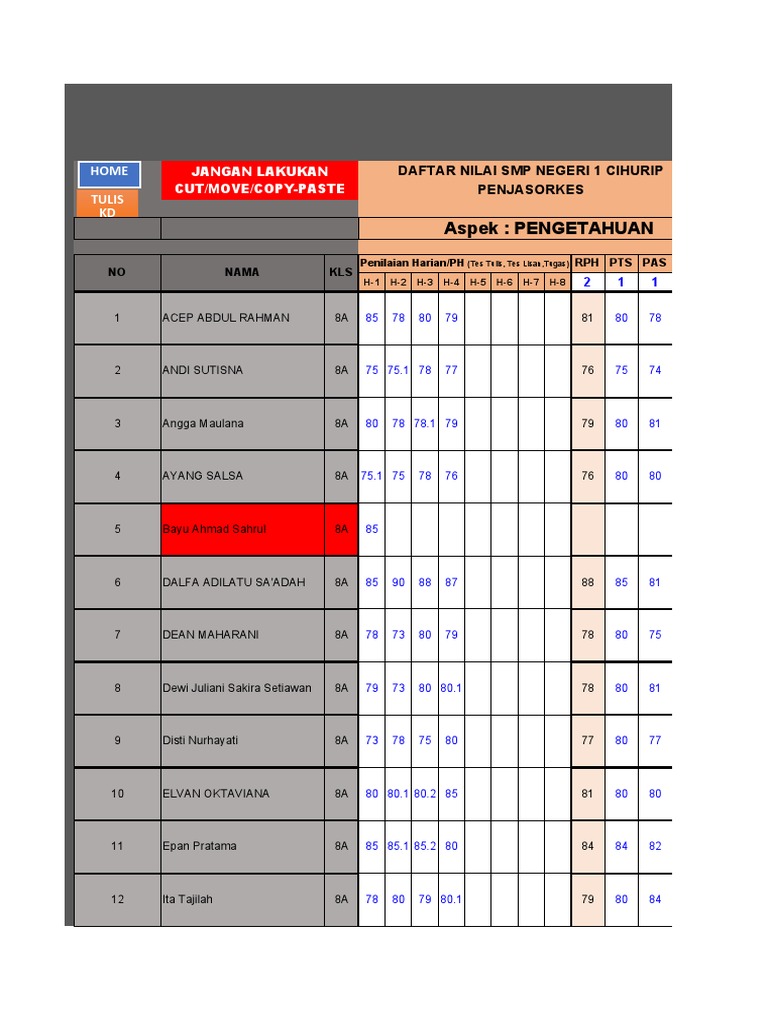 Daftar Nilai Pjok Kelas 8 & 9 | PDF Daftar Nilai Pjok Kelas 8 & 9 | PDF