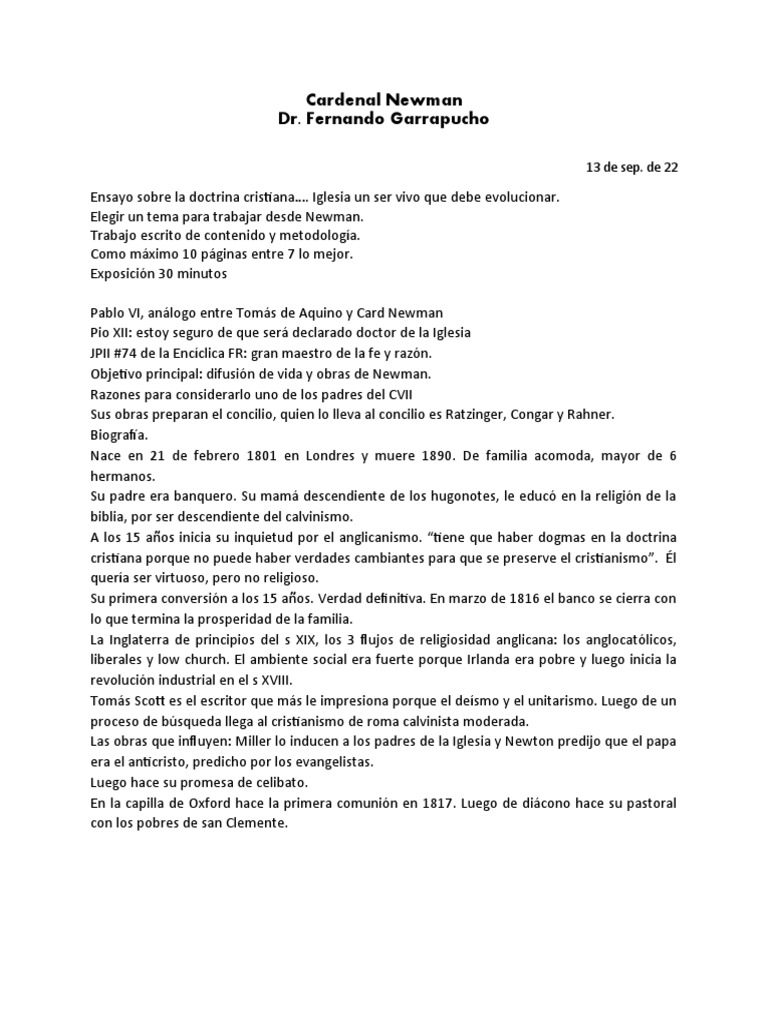 Cardenal Newman | PDF | Iglesia Católica | John Henry Newman
