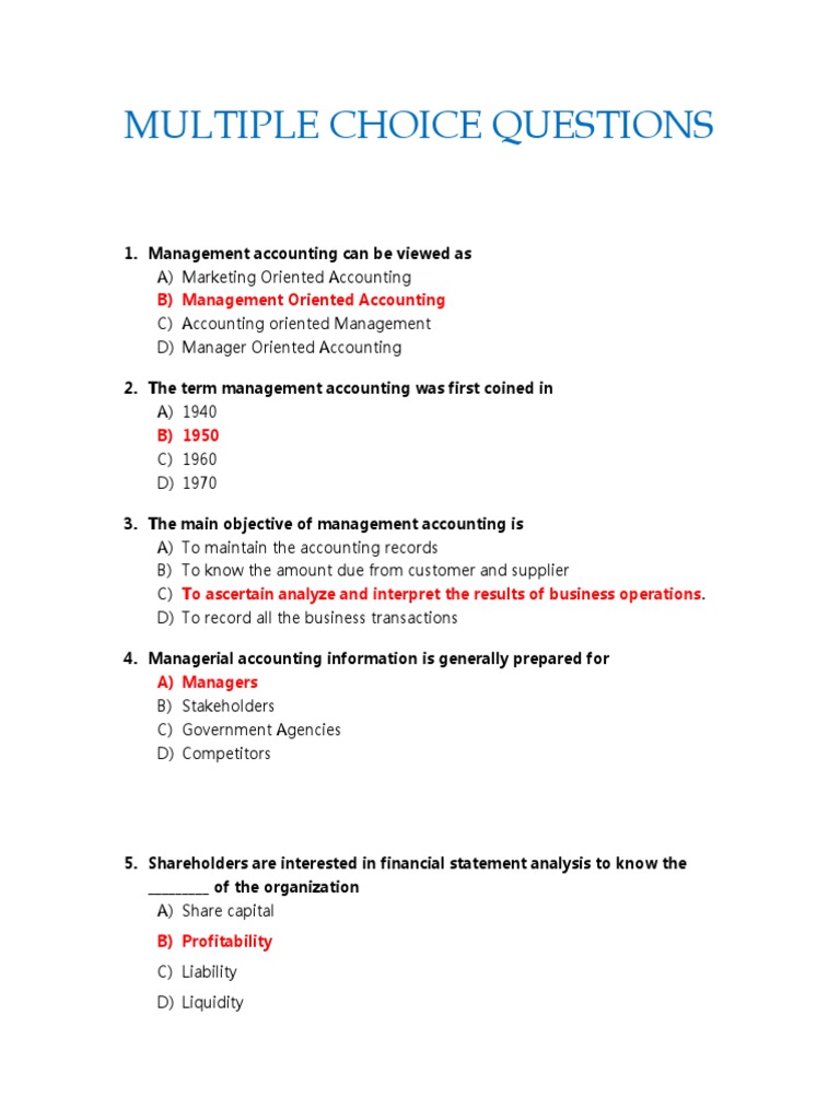 Management Accounting MCQs for Students | PDF | Market Liquidity ...