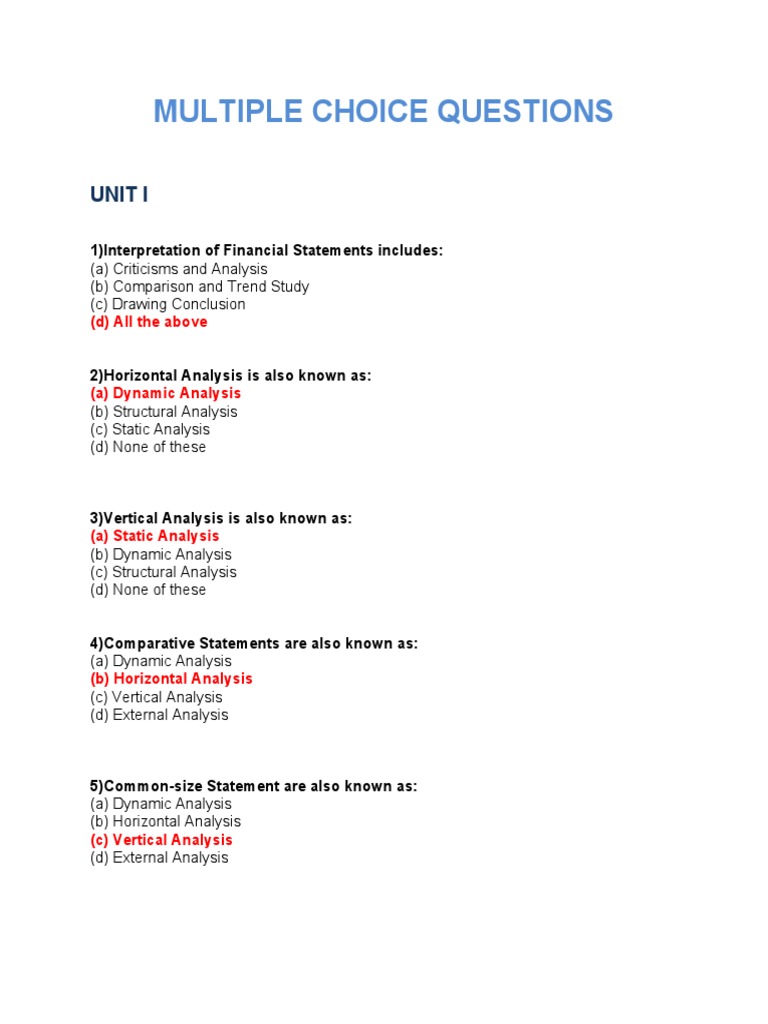 MULTIPLE CHOICE FINANCIAL ANALYSIS QUESTIONS | PDF | Gross Income | Net ...