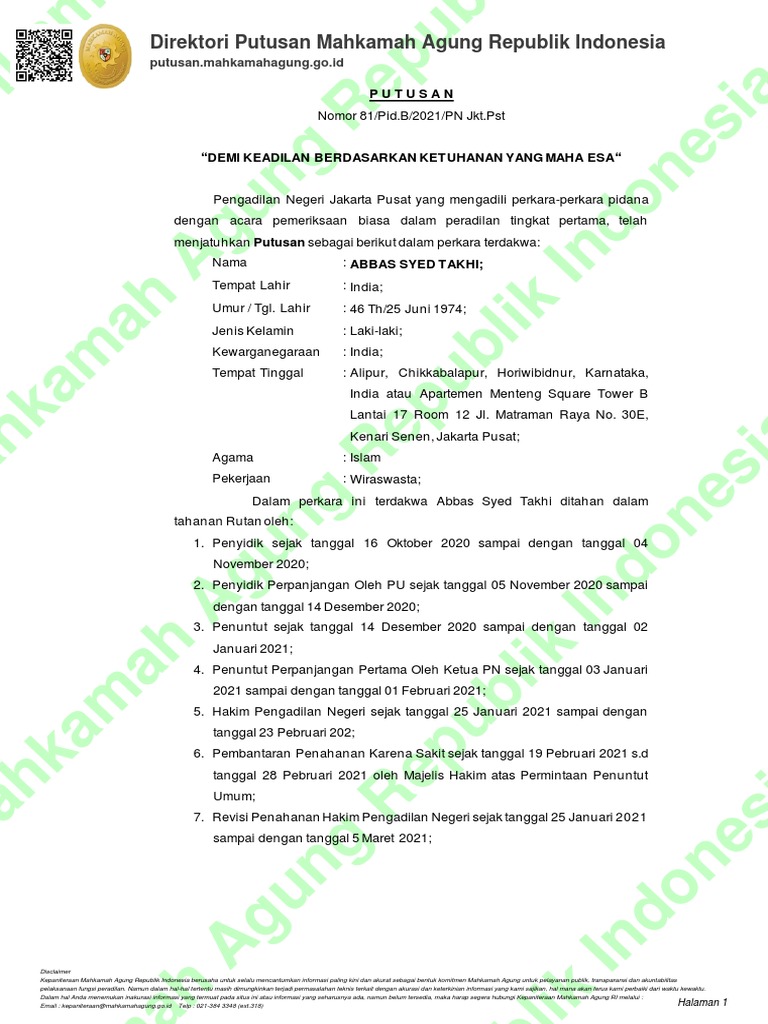 Putusan 81 Pid.b 2021 PN JKT - PST 20230116102333 | PDF