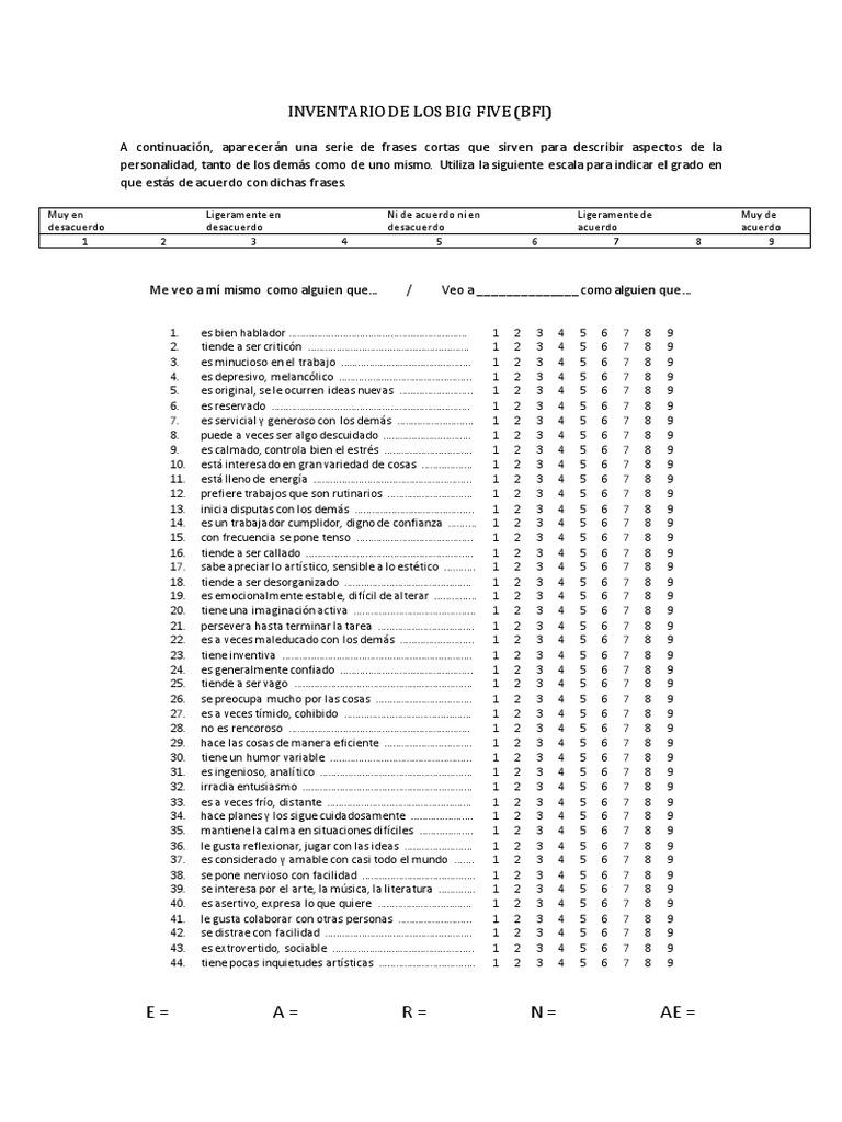 Inventario de Personalidad BFI | PDF