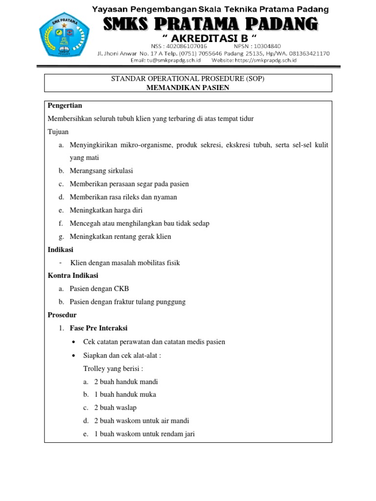 SOP Memandikan Pasien | PDF