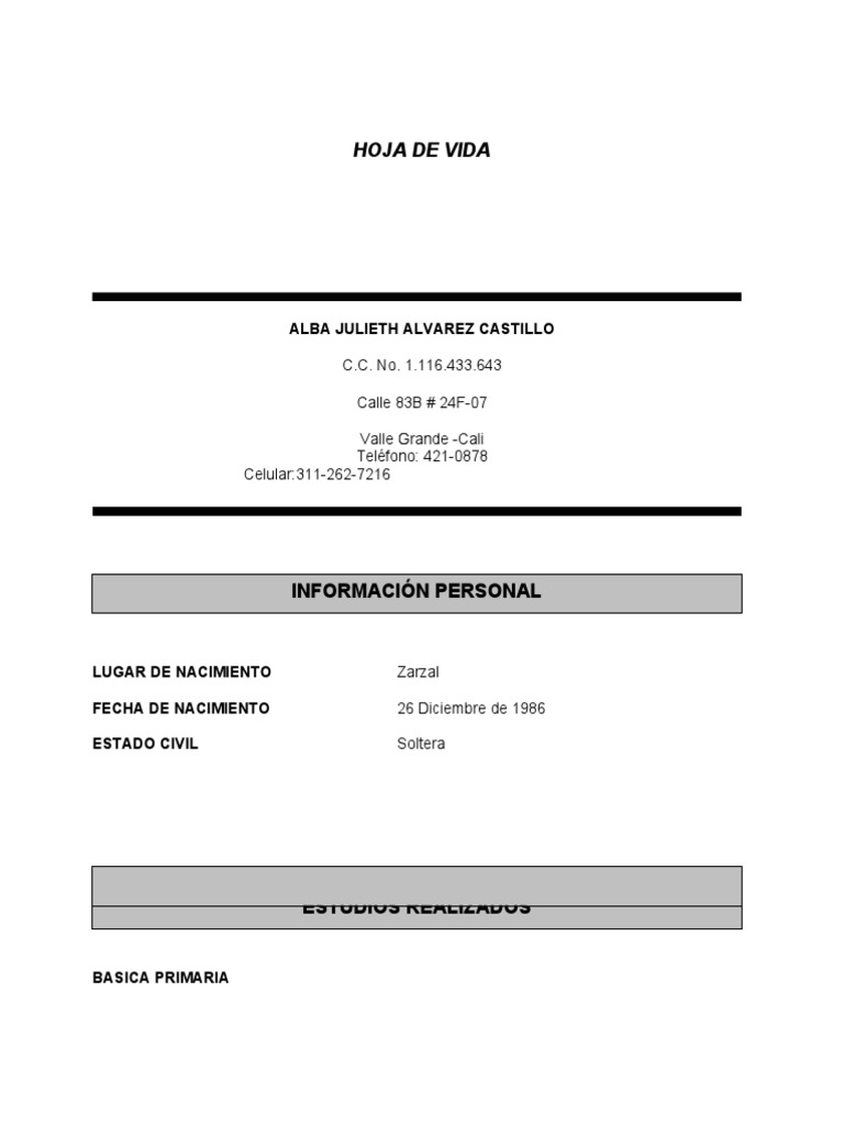 Hoja - de - Vida Julieth Actualizada | PDF