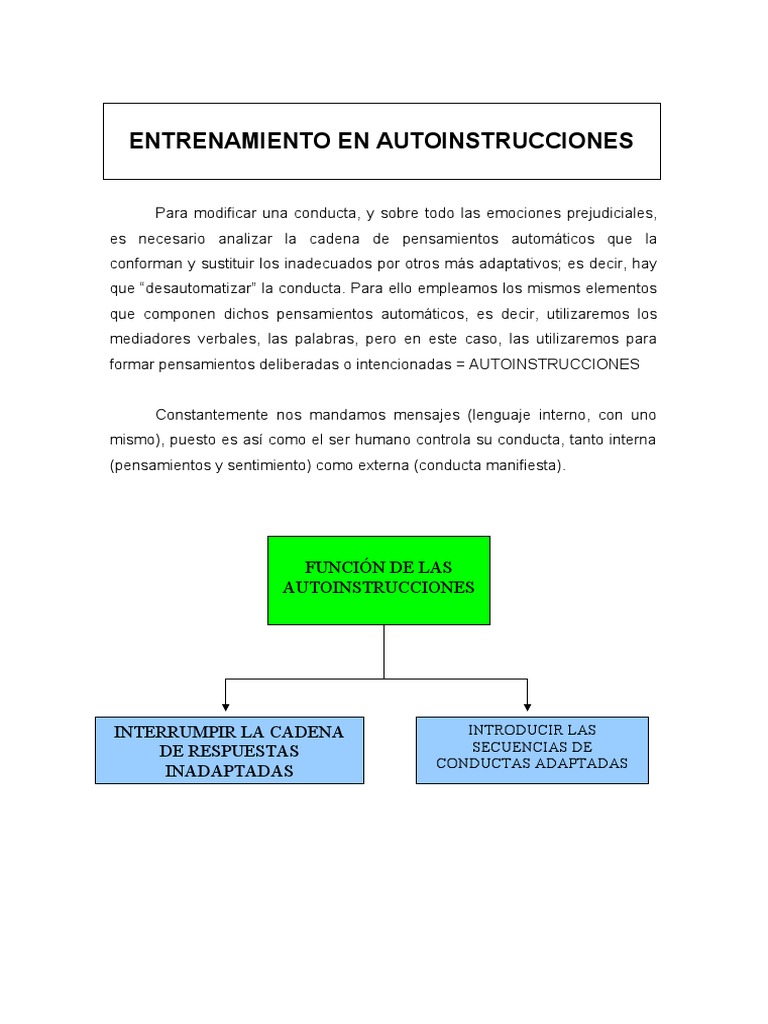 Entrenamiento en Autoinstrucciones | PDF | Las emociones | Comportamiento
