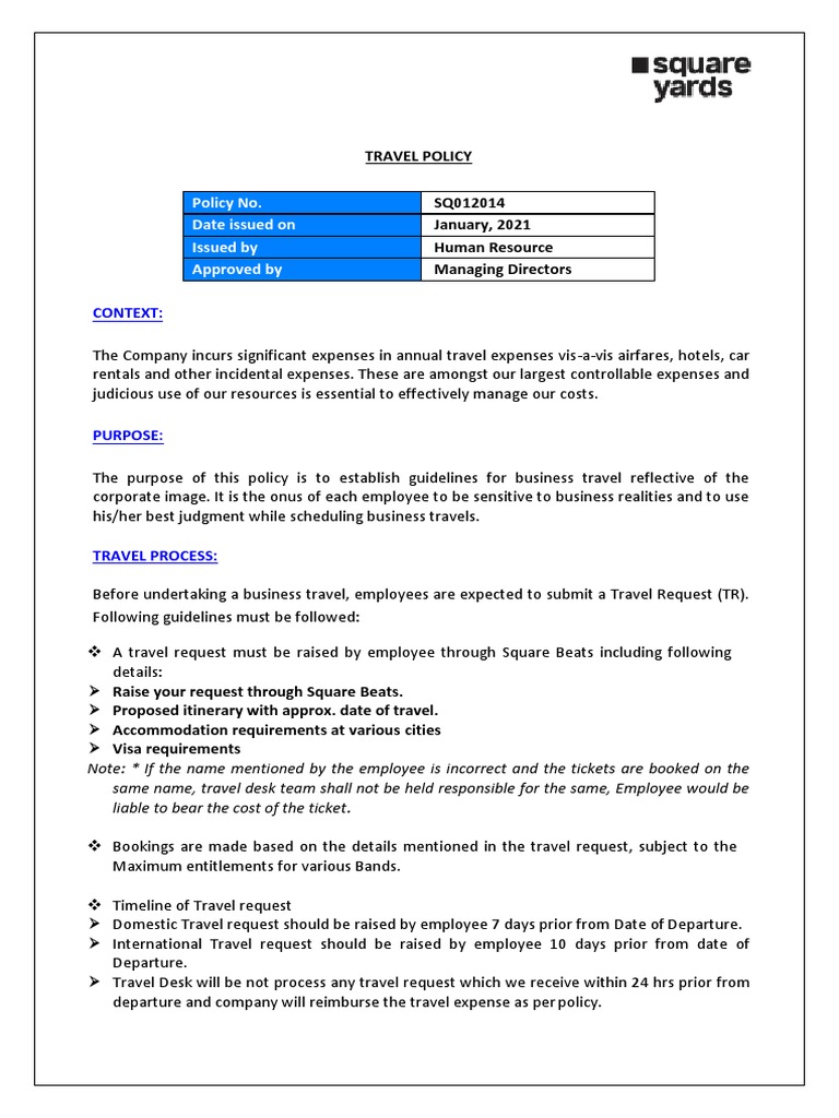Travel Policy | PDF | Per Diem | Airlines