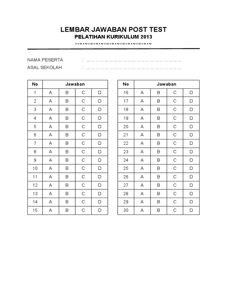 Lembar Jawaban Post Test | PDF