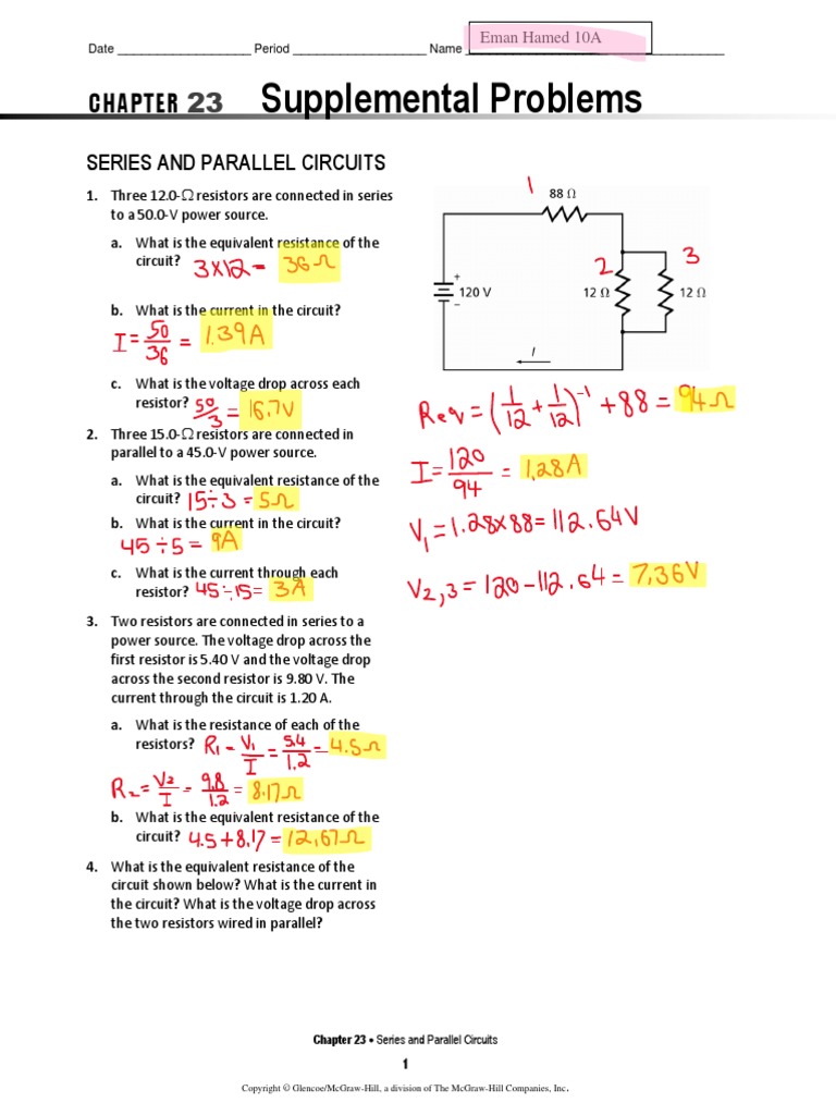 Supplemental Problems Series and Parallel Circuits Student Editable ...