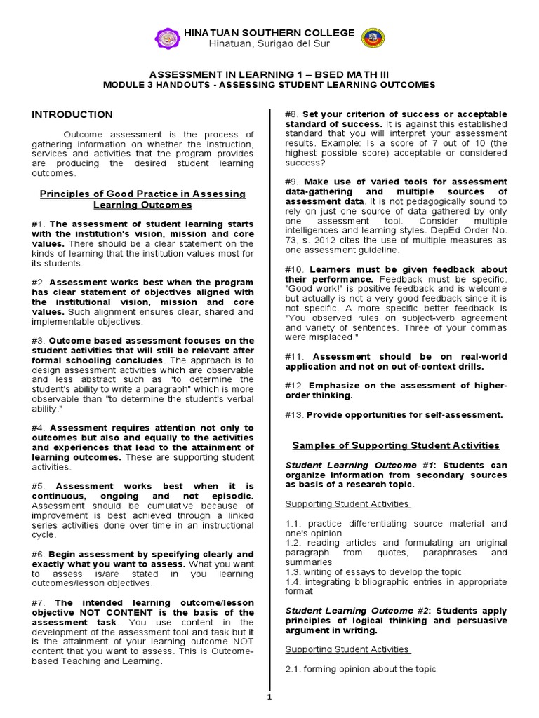 Assessment 2 Module 3 Handouts | PDF | Rubric (Academic) | Educational ...