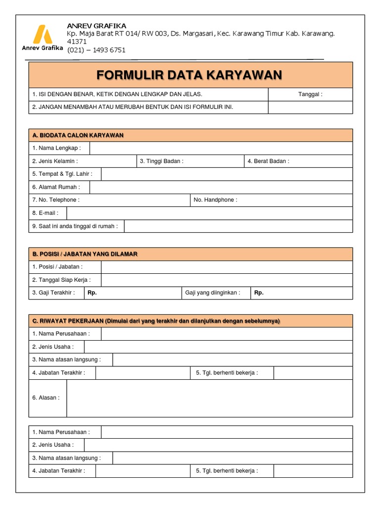 Contoh Port 12 Formulir Data Karyawan Sertifikasi Chro | PDF