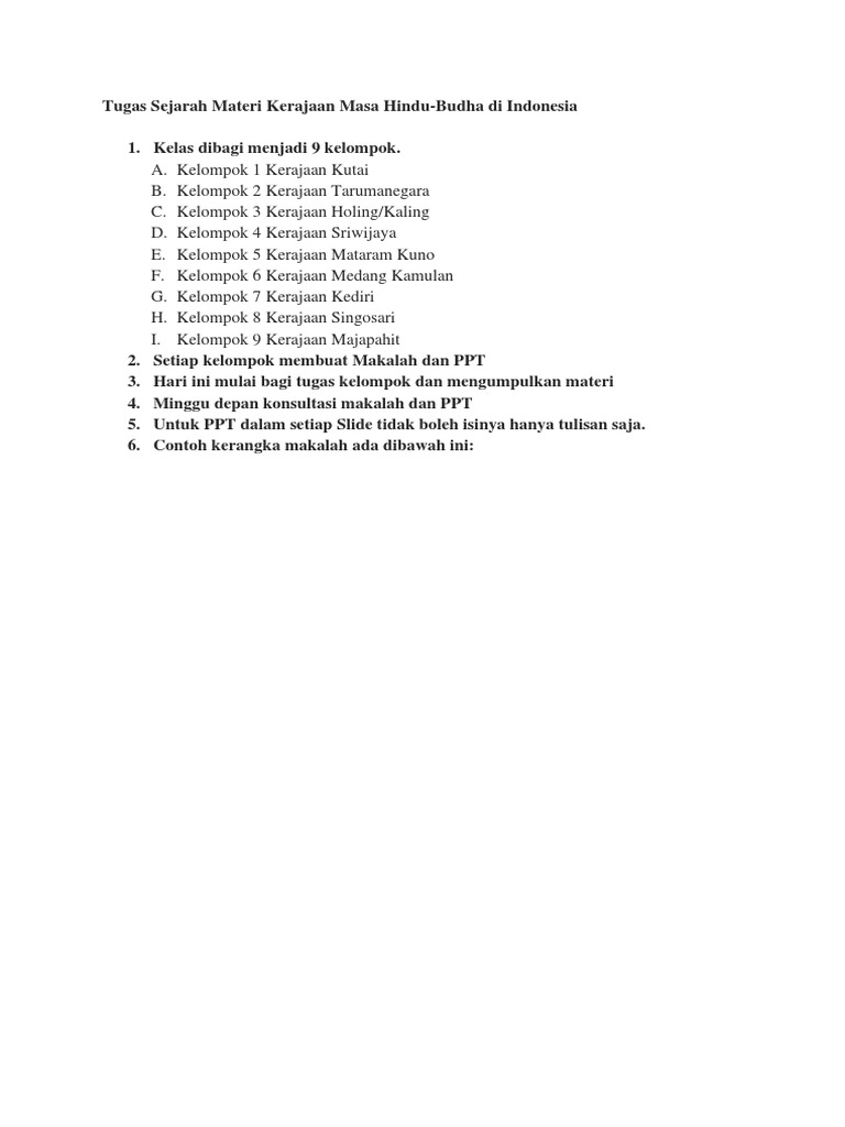 Tugas Sejarah Materi Kerajaan Masa Hindu-Budha Di Indonesia | PDF Tugas Sejarah Materi Kerajaan Masa Hindu-Budha Di Indonesia | PDF