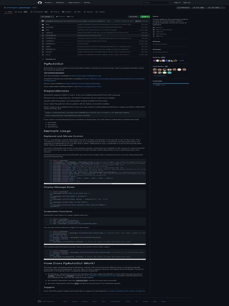 Pyautogui: Keyboard and Mouse Control | PDF | Python (Programming ...