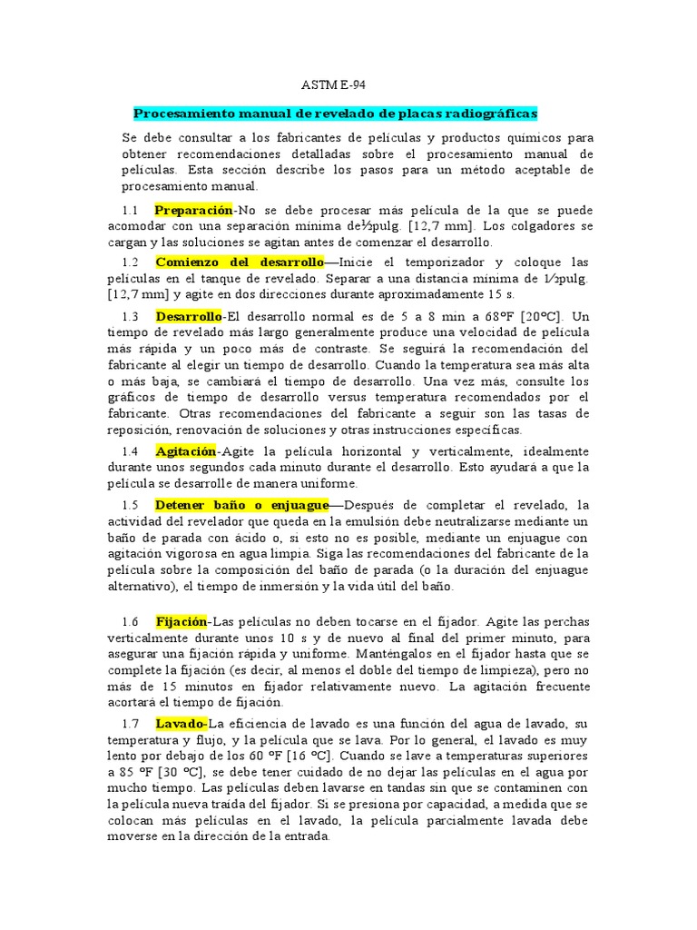 Revelado Astm E94 | PDF | Agua | Temperatura