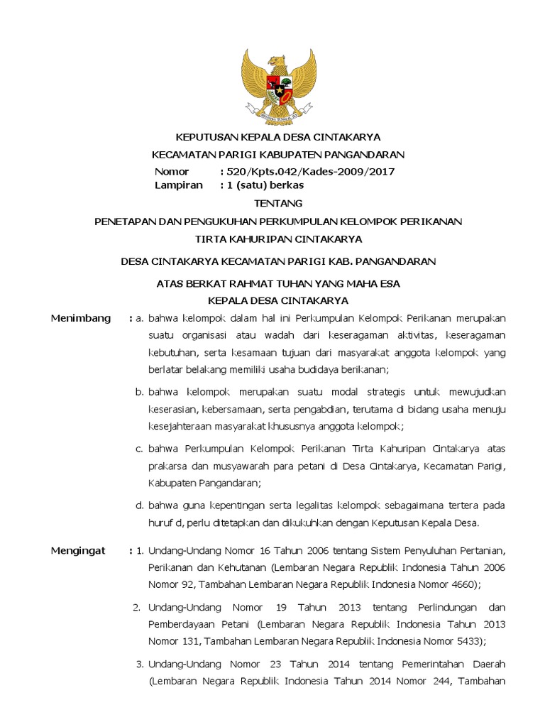 SK Kepala Desa (Perkumpulan Kelompok Perikanan Tirta Kahuripan ...