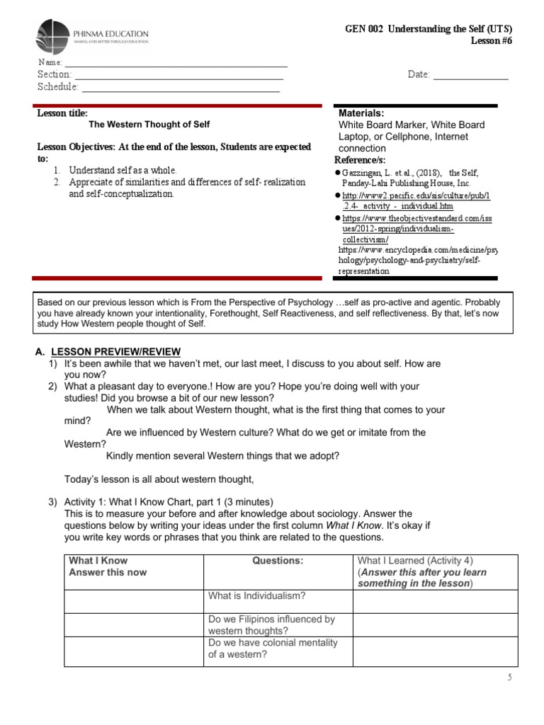 Gen 002 Lesson 6 | PDF | Self Concept | Experience